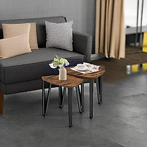 VASAGLE Nesting Coffee Tables, End Tables Set of 2 for Living Room Bedroom, Industrial Small Stacking Side Tables with Metal Frame for Couch, Rustic Brown and Black ULET013B01