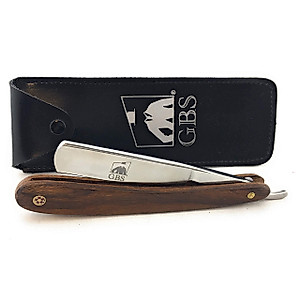 G.B.S Mahogany Wood, Shave Ready Straight Razor, Leather Strop Made with Cow Hide Leather Steel Clamp, Wooden Handle