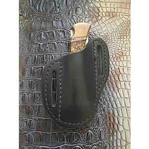 Leather Left Hand Pocket Knife Sheath Fits Buck 110 and 112 Knife, Folding Pancake Style Knife Holder, Black