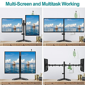 MOUNT PRO Dual Monitor Mount, Free-Standing Monitor Stand for 2 Monitors fit 13-27” Screen, Monitor Arm holds Max 17.6lbs, Monitor Desk Mount with Height Adjustable, Swivel, VESA Mount 75x75 100x100