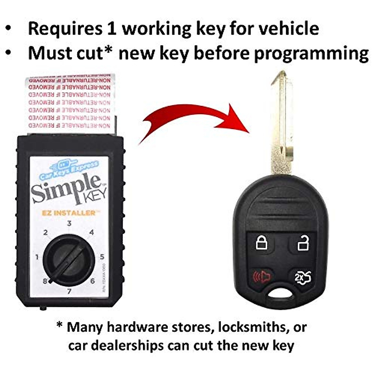Simple Key Programmer Bundle with Key(s) & Cable - Designed for Ford, Lincoln, Mercury, Mazda Vehicles: Program Key Yourself (1 Key, 4 Button Key: Trunk Release, Lock, Unlock, Panic)