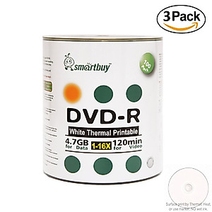 Smartbuy 300-disc 4.7gb/120min 16x DVD-R White Thermal Hub Printable Blank Media Recordable Disc