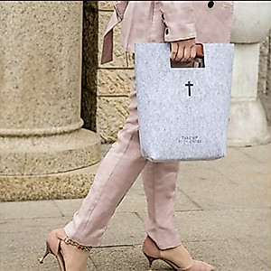 Bible Bag, Felt Bible Tote, Bible Carrying Case, Church Bag, Carved Cross Bible Cover for Women & Men Bible Study Case, Christmas Gift