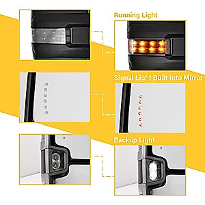 Towing Mirrors Compatible with 2014 2015 2016 2017 2018 Chevy Silverado GMC Sierra 1500 2500 HD 3500 HD with Power Glass LED Arrow Turn Signal Backup Lamp Running Light Heated Extendable Pair Set
