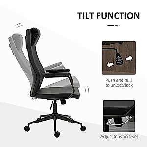 Vinsetto High-Back Executive Office Chair, Ergonomic Leather Computer Desk Chair with Adjustable Height, Removable Headrest and 360 Swivel Wheels, Deep Grey