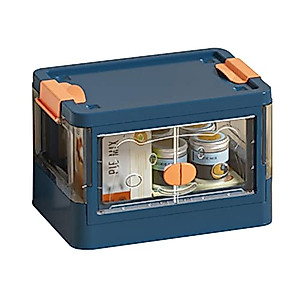 Plastic Storage Bins For Closet Organizers And Storage, Visible Folding Stackable Collapsible Storage Bins With Open Front Door & Side Handles Storage Bins (Blue)