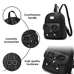 I IHAYNER Girls Bowknot Small Leather Backpack Cute Backpacks for Girls Mini Backpack Purse for Women Mini Backpack for Girls Black