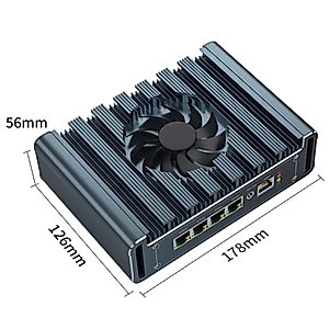 Mini PC, Micro Firewall Appliance, VPN, Router PC, Intel Pentium Gold 8505, 4 x Intel 2.5GbE I226-V LAN, H7-A, AES-NI, HDMI, DP, SIM Card Slot, RJ45 COM, with Fan, No RAM, No Storage