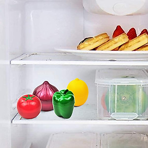CALIDAKA 4PCS Fruit and Vegetable Shaped Food Saver Storage Containers Holder Refrigerator Vegetable Crisper,Onion Garlic Lemon Avocado Storage Keeper Holder for Fridge, as picture show