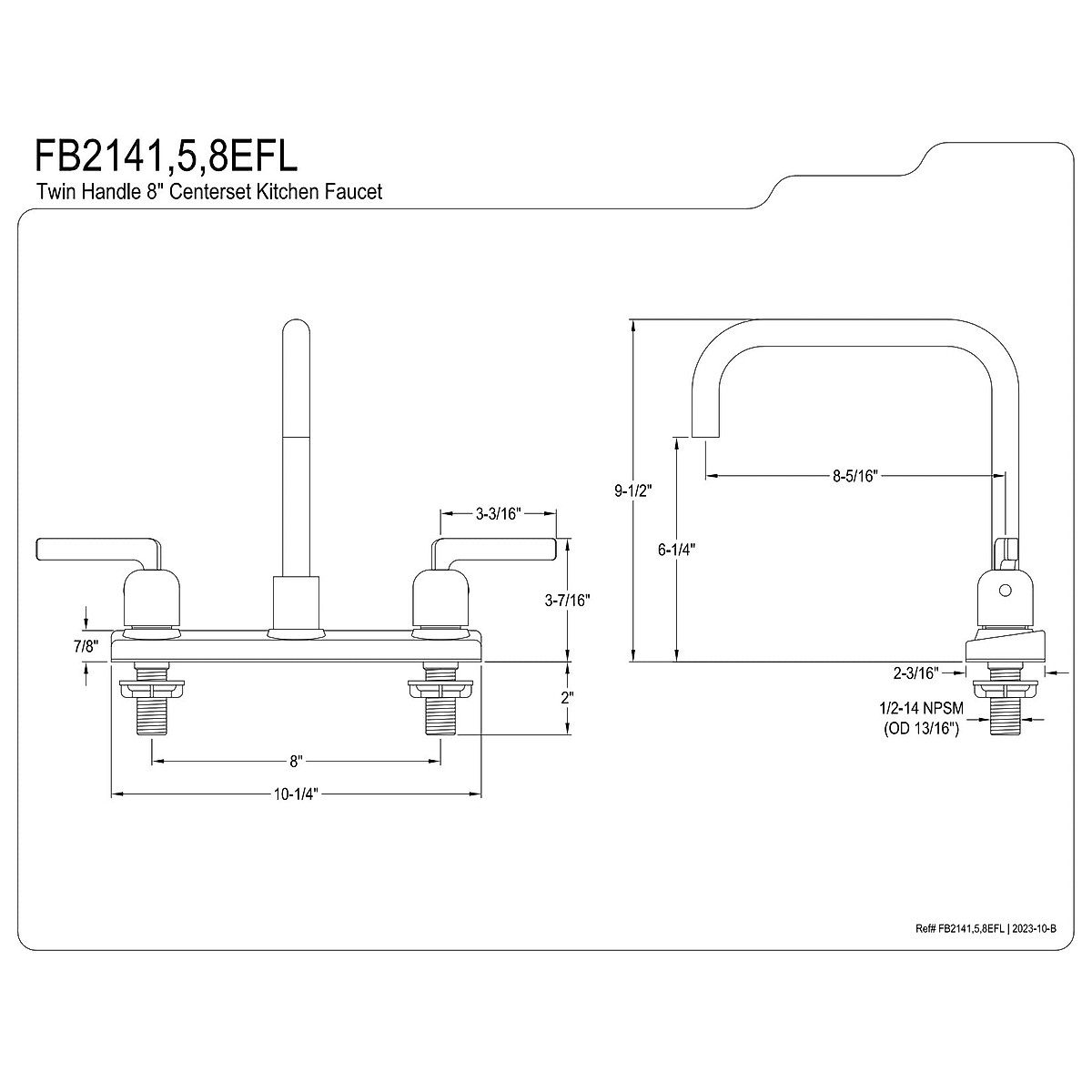 Kingston Brass FB2148EFL Centurion 8" Centerset Kitchen Faucet, Brushed Nickel