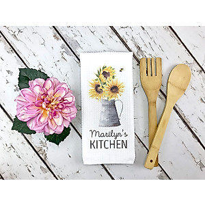 CANARY ROAD Custom Sunflower Bucket Dish Towel | Personalized Kitchen Towel | Housewarming Gift | Wedding Gift | Personalized Dish Towel | Hostess Gift | Couple Towel