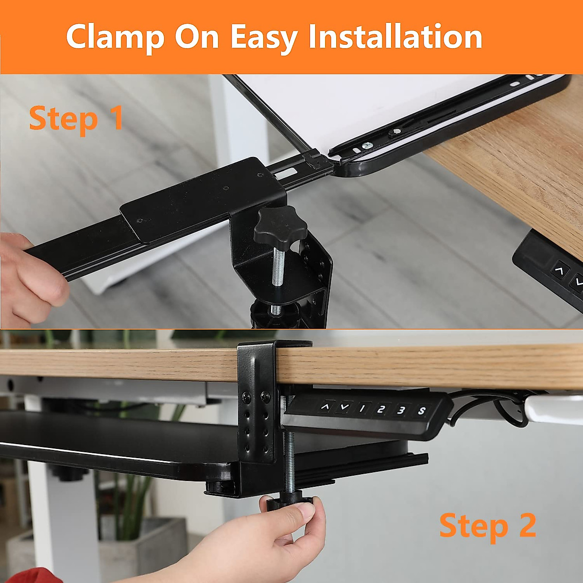 Keyboard Tray Under Desk - Adjustable Ergonomic Sliding Tray, 30.3 (Including Clamps) x 10 inch Large Slide-Out Platform Computer Drawer, Up to 3.1" Thick