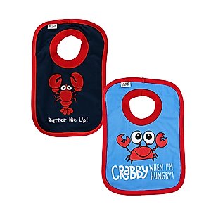 LazyOne Animal-Print Baby Bibs, Infant Bibs, Cute Baby Shower Gifts, One Size, Pack of 2 (Lobster, Crab)
