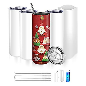 Munskine 4 Pack Sublimation Tumblers 20 Oz Skinny Stainless Steel Double Wall Tumbler Blanks - Sublimation Tumblers with Lid, Straw, Brush & Shrink Wrap -White