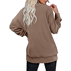 OFEEFAN Oversized Sweatshirts for women Long Sleeve Tunic Tops for Leggings Loose Fit Coffee L