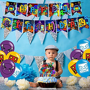Geometry Dash Birthday Party Decorations ,Geometry Dash Birthday Party Favor with Banner, Ballons,Cake Topper, Cupcake Toppers for Boys Girls Fans Geometry Dash Party Supplies