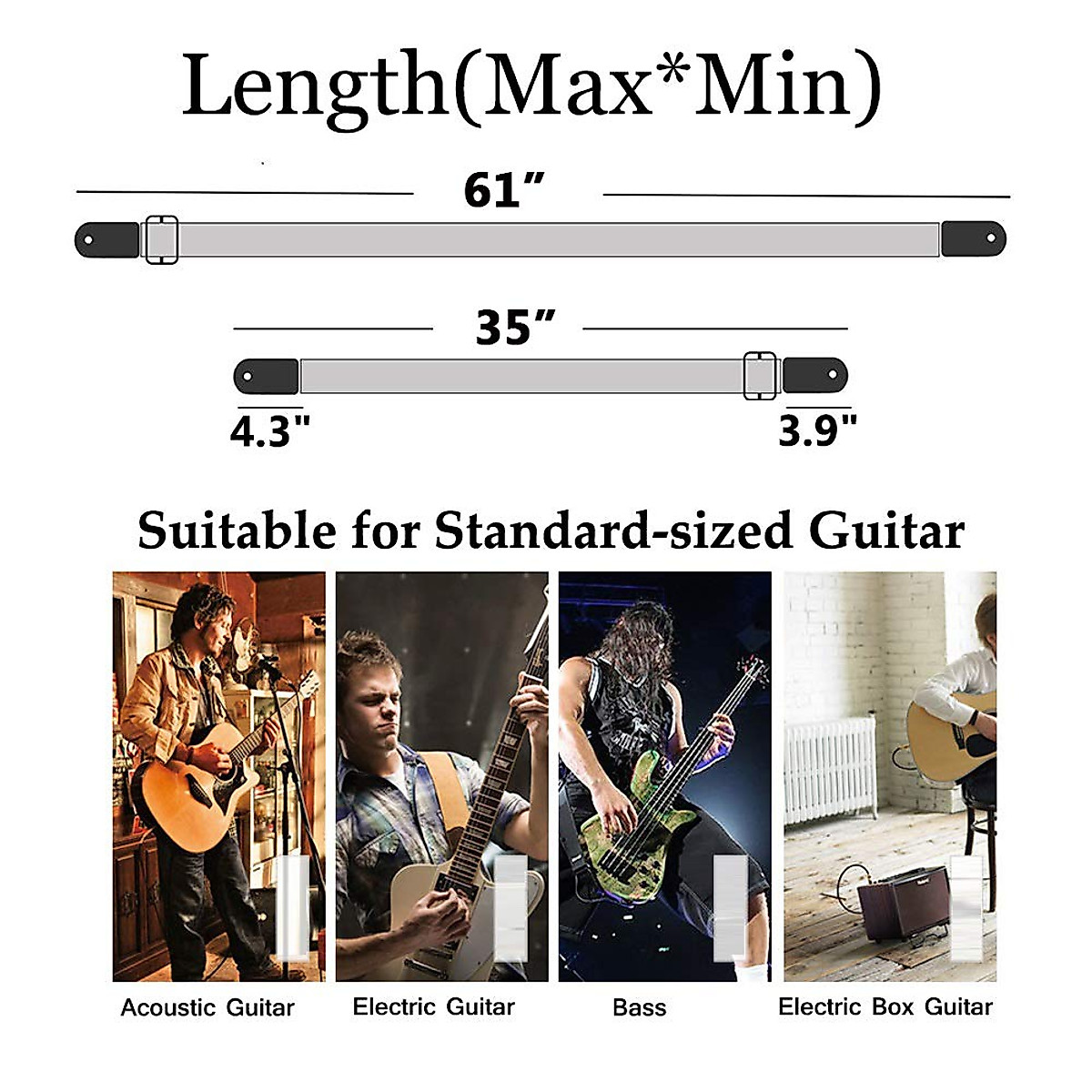Guitar Strap for Acoustic, Electric Guitars with Suede Leather Ends, Includes 2 Safety Locks, 1 Leather Guitar Strap Button