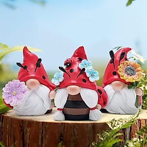 Hodao Ladybug Gnomes 3PCS Ladybug Kitchen Tiered Tray Decor Ladybird Gnomes Resin Swedish Tomte Scandinavian Figurine Spring Summer Decorations Indoor Home Decor