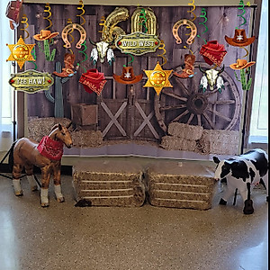 CINRAY Western Cowboy Birthday Decoration, 8x6 inches, Brown, 16 Hanging Swirls for Party Favors Supplies