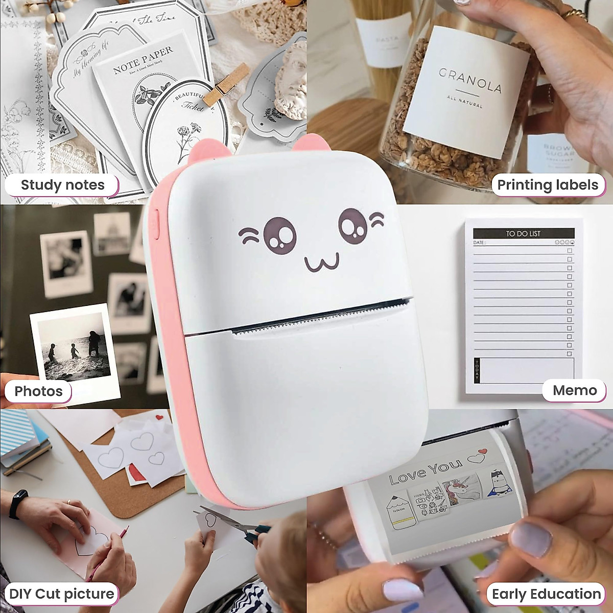 InspireNova Mini Pocket Printer-Sticker Printer-Inkless Printer-10 Rolls Paper-Fun-Gift for Kids-Portable Thermal Printer-Pictures-Receipts-Notes-Lists-Label-Used in Home Office- Android or iOS APP