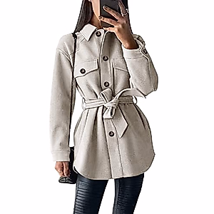 PRETTYGARDEN Women's Fall Fashion Winter Trench Coats Lapel Button Down Peacoat Belted Outerwear Casual Jackets (Grey White,Medium)
