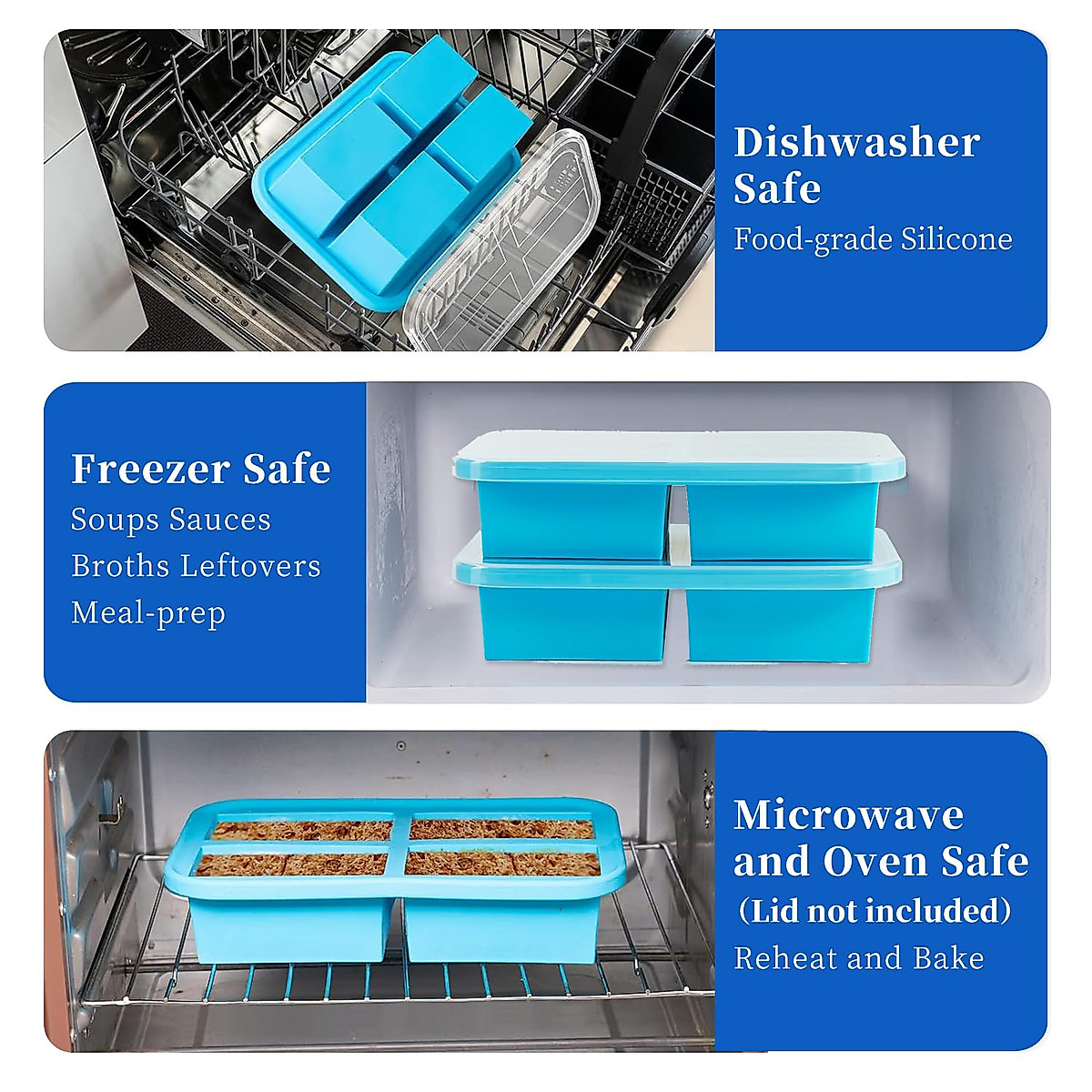 NICITY 1-Cup Soup Cubes Freezer Tray with Lid，Large Silicone Soup Freezer Molds for Storing and Freezing Soup Sauce Broth Ice Leftovers(2Packs+10Pcs Reusable Storage Bags)