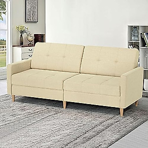 BIVVI Convertible Folding Loveseat Couch 77” Long Linen Fabric Sofa Bed with Adjustable Backrest and Wooden Legs,Large Sleeper Lounge Couch for Living Room Dorm Guest Home Office Apartment,Beige