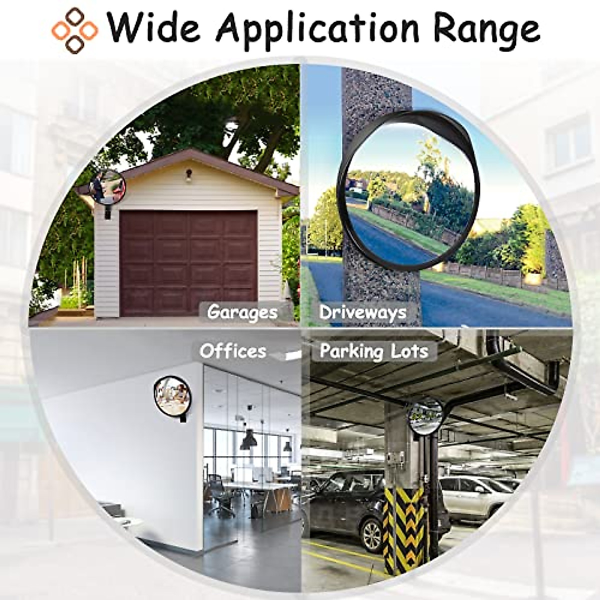 Arcylic Convex Mirror 𝟭𝟮" 𝗦𝗲𝗰𝘂𝗿𝗶𝘁𝘆 𝗠𝗶𝗿𝗿𝗼𝗿, Adjustable Fixing Bracket Wide Angle Clear View For Indoor Outdoor Driveway Parking Garage Warehouse Office By Hydencamm (12 inch)