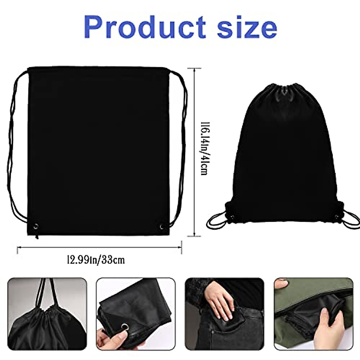 2PCS Drawstring Bags PE Bags Drawstring Gym Bag Black Draw String Bags Drawstring Backpack for Sports, Gym, Travel, Swimming, Beach