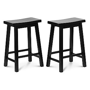 PJ Wood Classic Modern Solid Wood Backless Saddle Seat, 24 Inches Tall Easy Assemble Counter Stool with Durable Construction, Black (2 Pack)