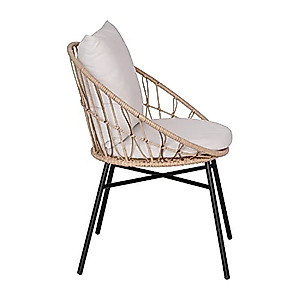 Flash Furniture Devon Set of 2 Indoor/Outdoor Modern Papasan Style Rope Patio Chairs, PE Rattan with Cushions, Tan/Light Gray