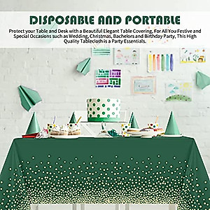 Tegeme Plastic Tablecloth for Parties Disposable Gold Stamping Dot Confetti 108 x 54 Inch Birthday Party Wedding Dinner Decors Rectangle Tabless(Green, Gold,4 Packs)