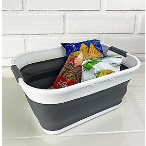 Collpasible 4.6 gallon Washing Tub - Toys container, water capacity 3.5 gallon (18L Collapsible Laundry Basket (White/Grey))