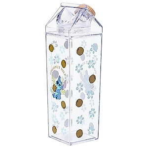 Silver Buffalo Disney Lilo and Stitch “Coconut Milk” Plastic Milk Carton Bottle Featuring Stitch, 16.2 Ounces