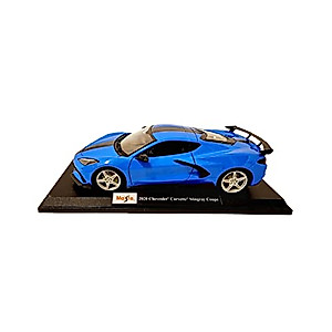 Maisto Diecast Cars 2020 Chevy Corvette Stingray C8 Coupe with High Wing Blue with Black Stripes 118 Diecast Model Car31455