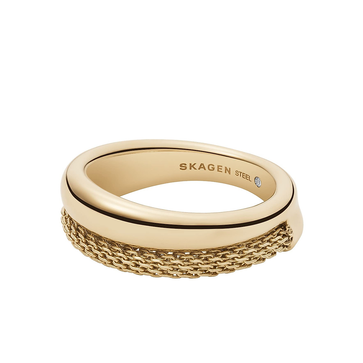 Skagen Women's Gold Tone Ring with Crystal Accents, 9
