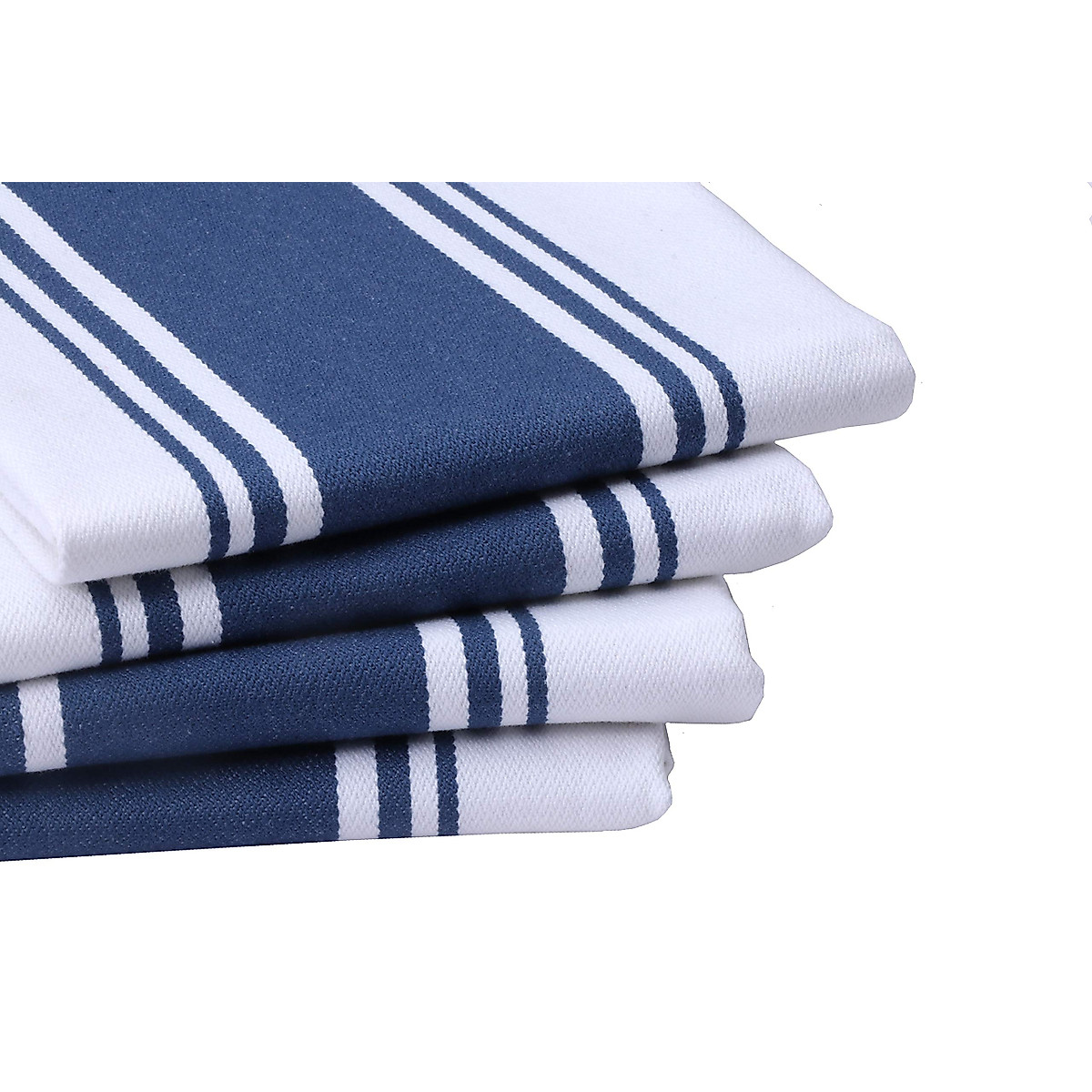 AMOUR INFINI Cotton Stripe Kitchen Towels Set of 4 Highly Absorbent, Super Soft, Quick Drying Dish Towels with Hanging Loop Oversized Washable Tea Towels (28x20 Inch - Blue)