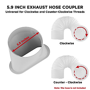 TURBRO 5.9 Inch Portable Air Conditioner Universal Exhaust Hose Anti-Clockwise Thread with Window Vent Kit
