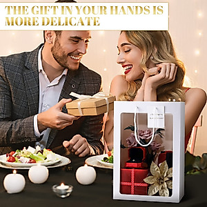 Yahenda 24 Pcs Clear Gift Bag with Window 13.8 x 9.8 x 5.9 Transparent Bouquet Gift Bags with Handle Graduation Paper Bags Paper Tote Flower Bags for Mother 's Day Graduation Wedding (White)