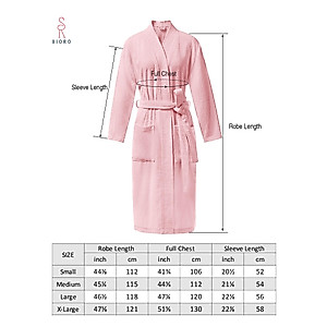 SIORO Terry Cloth Robes for Women Cotton Kimono Bathrobe Towel Soft Fuzzy Absorbent Long Sleeve Calf Length Robe Plush Warm Shower Housecoat，Light Pink Small
