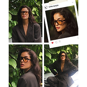 VANLINKER Retro Aviator Polarized Sunglasses for Men Women Trendy 70s Vintage Plastic Frame Sun Glasses VL9750 Black/Yellow Tinted Lens