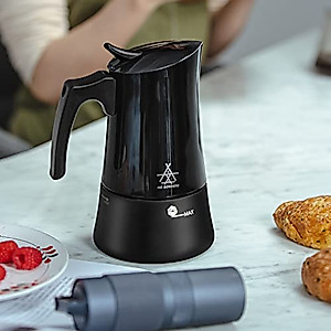 Alocs Stovetop Espresso Maker, Italian Coffee Maker Moka Pot for Classic Mocha & Cuban Coffee, Stainless Steel Greca Coffee Maker, Cafeteras, Brews 9 Espresso Cups (15.2 Oz) in Stylish Black