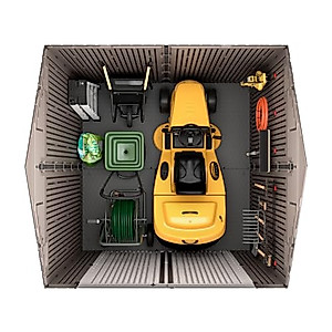 Rubbermaid Large Resin Outdoor Storage Shed With Floor (7 x 7 Ft.), Weather Resistant, Brown, Organization for Home/Lawn Mower/Backyard Equipment/Bike Storage/Pool Supplies