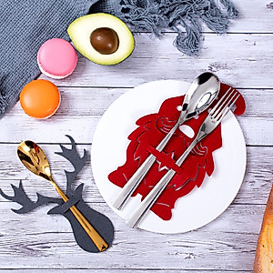 Christmas Cutlery Decoration, 12PCS Christmas Cutlery Bag Silverware Tableware Holder Knife Fork Bag Pouch Decor for Home Dinner Table, Festival Holiday Party, Christmas Tree Decoration (Elk-red)