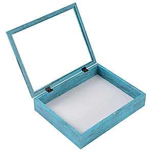 Muzilife 11x14 Shadow Box Picture Frame - 2.16" Interior Deep Wood & Glass Rectangle Display Case Ready to Hang Memory Box Baby Sports Memorabilia, Pins, Awards, Tickets, and Photos, Rustic Blue