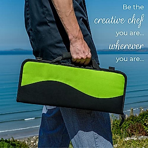 Knife Bag Canvas Chef Knife Roll Case -16 Pocket Knife & Kitchen Utensils Holder + Honing Steel Rod + Precision Drawing Spoons - Portable Storage for Travel Camping Culinary Student - Shoulder Strap