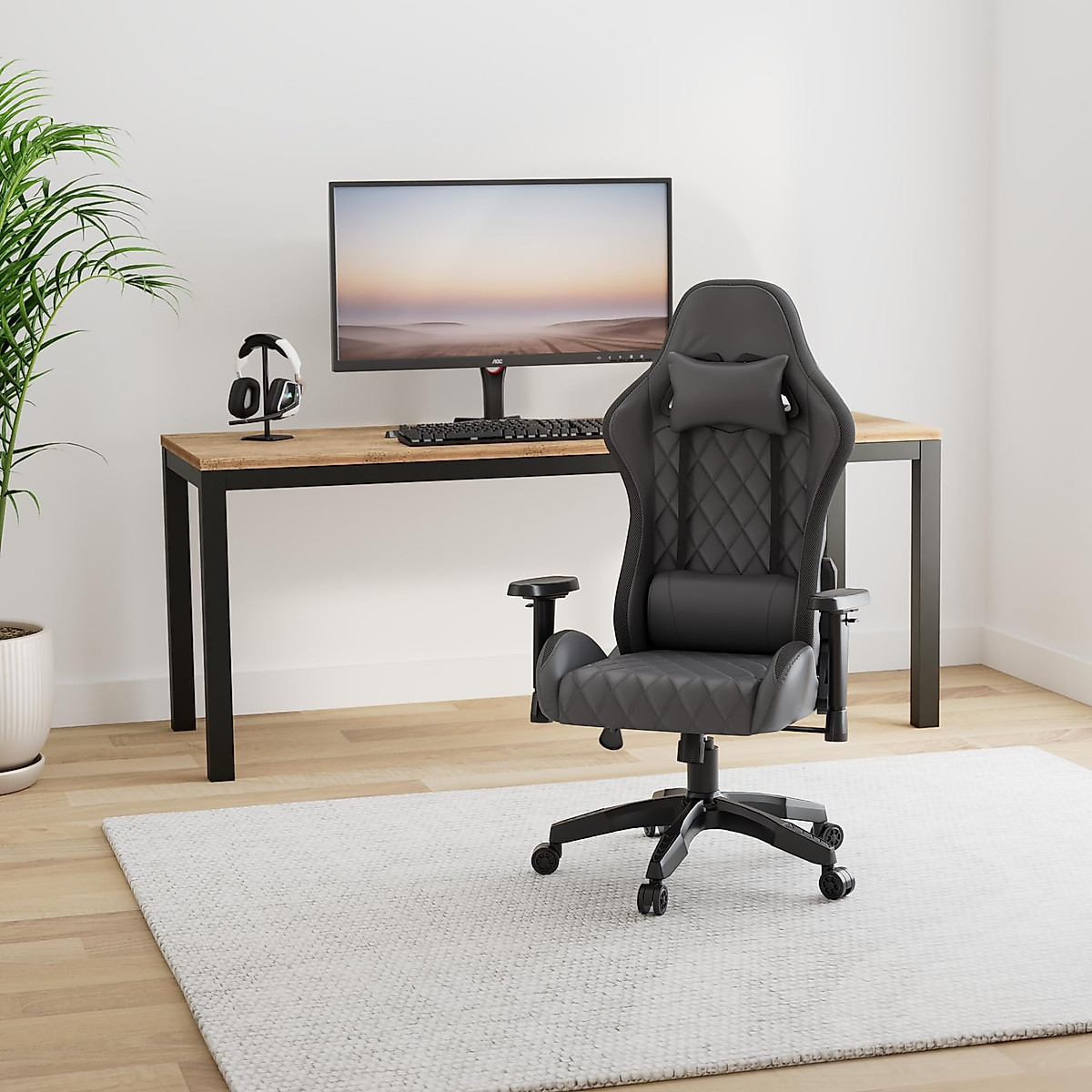 Comfty RGB LED Reclining Diamond Quilted Black Leather Racing Gaming Pillows & Remote Control Chairs, Multicolor