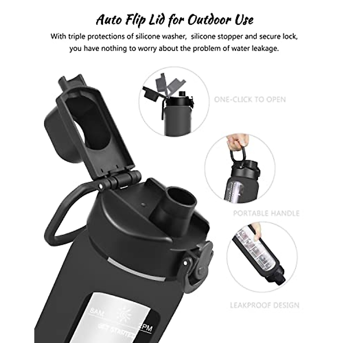 Nefeeko 32 oz Glass Water Bottles with Straw, Motivational Glass Water Bottle with Time Marker, 1 Liter BPA FREE Leakproof Reusable Glass Water Bottle with Silicone Sleeve, Bamboo Lid, Spout Lid