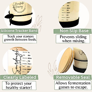 Sourdough Starter Kit - Sourdough Kit Includes Wooden Spurtle, Glass Jar w/ Bamboo Lid, Cloth & More - Non-Slip Silicone Base Sourdough Bread Baking Supplies - Bread Making Kit for Beginners & Pros