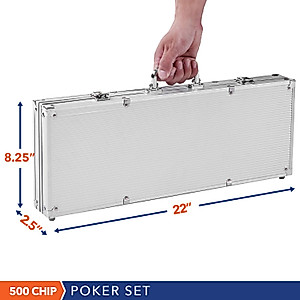 Rally and Roar Professional Poker Set w/ Hard Case, 2 Card Decks, 5 Dice, 3 Buttons - 500 Chips